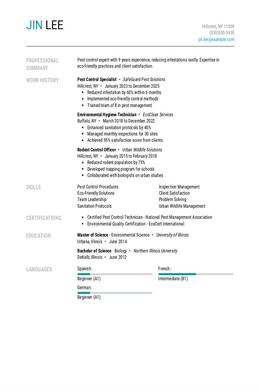 4 Pest Control Resume Examples, Templates, & Tips for 2026