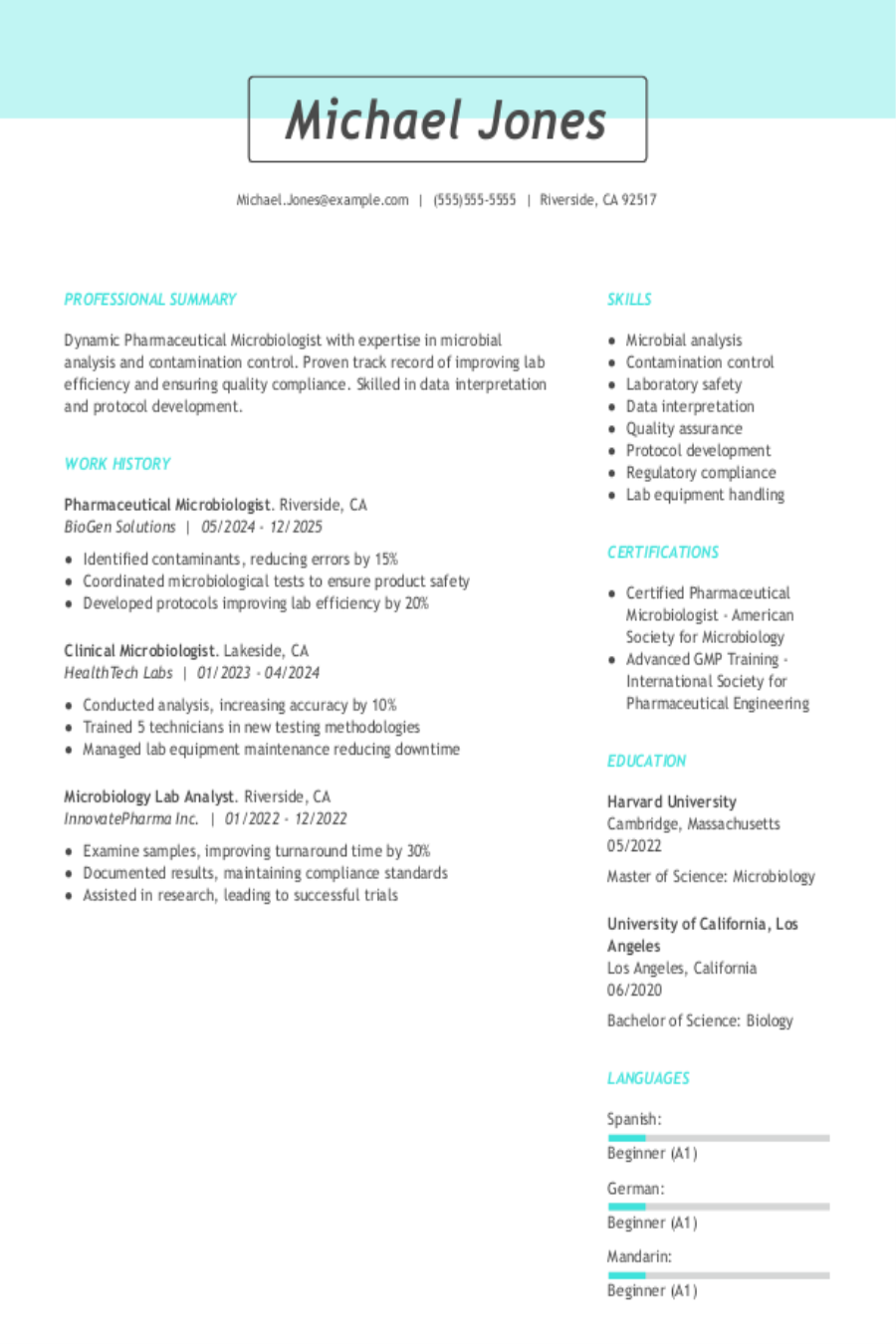 4 Pharmaceutical Microbiologist Resume Examples, Templates, & Tips for 2026