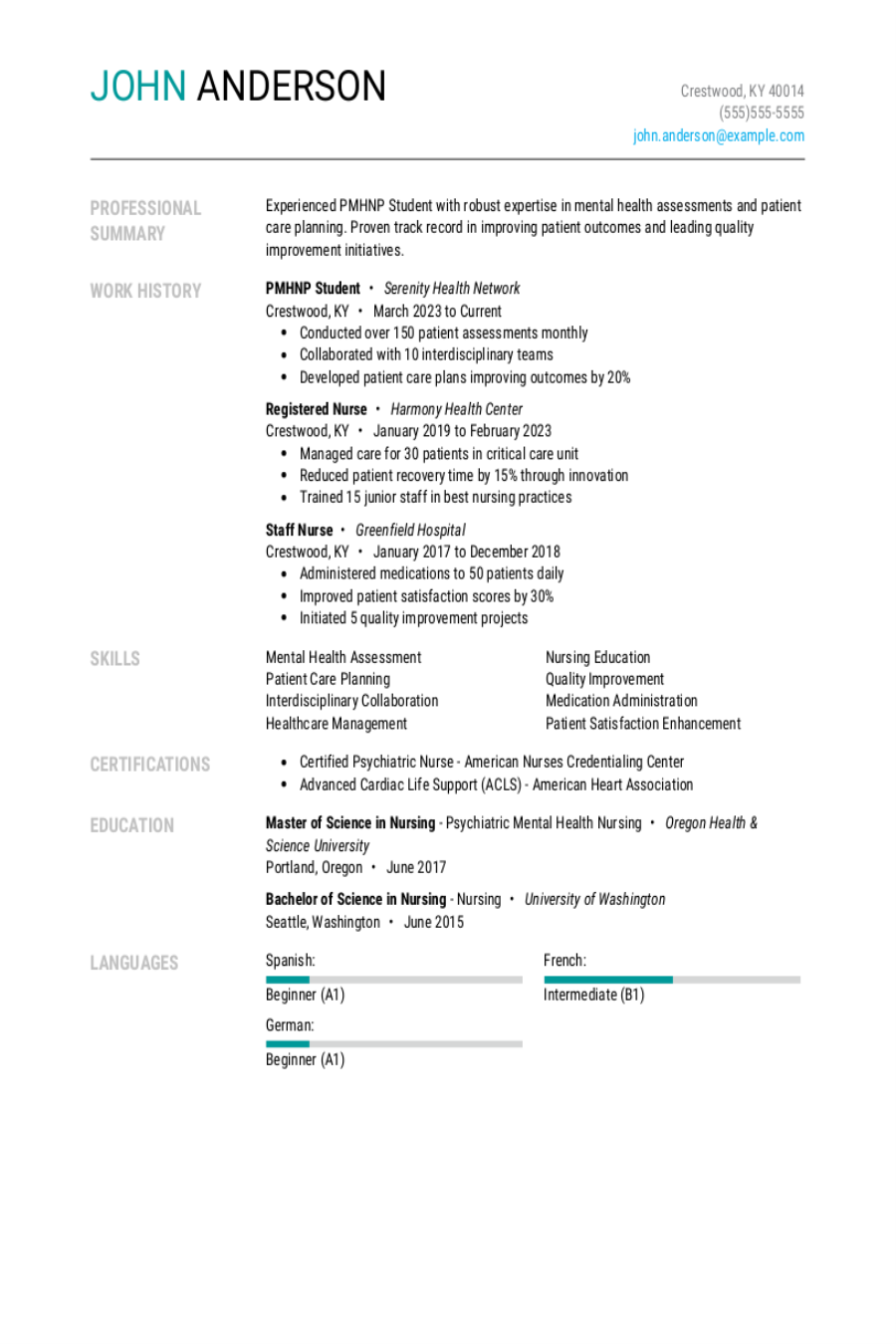 4 PMHNP Student Resume Examples, Templates, & Tips for 2025