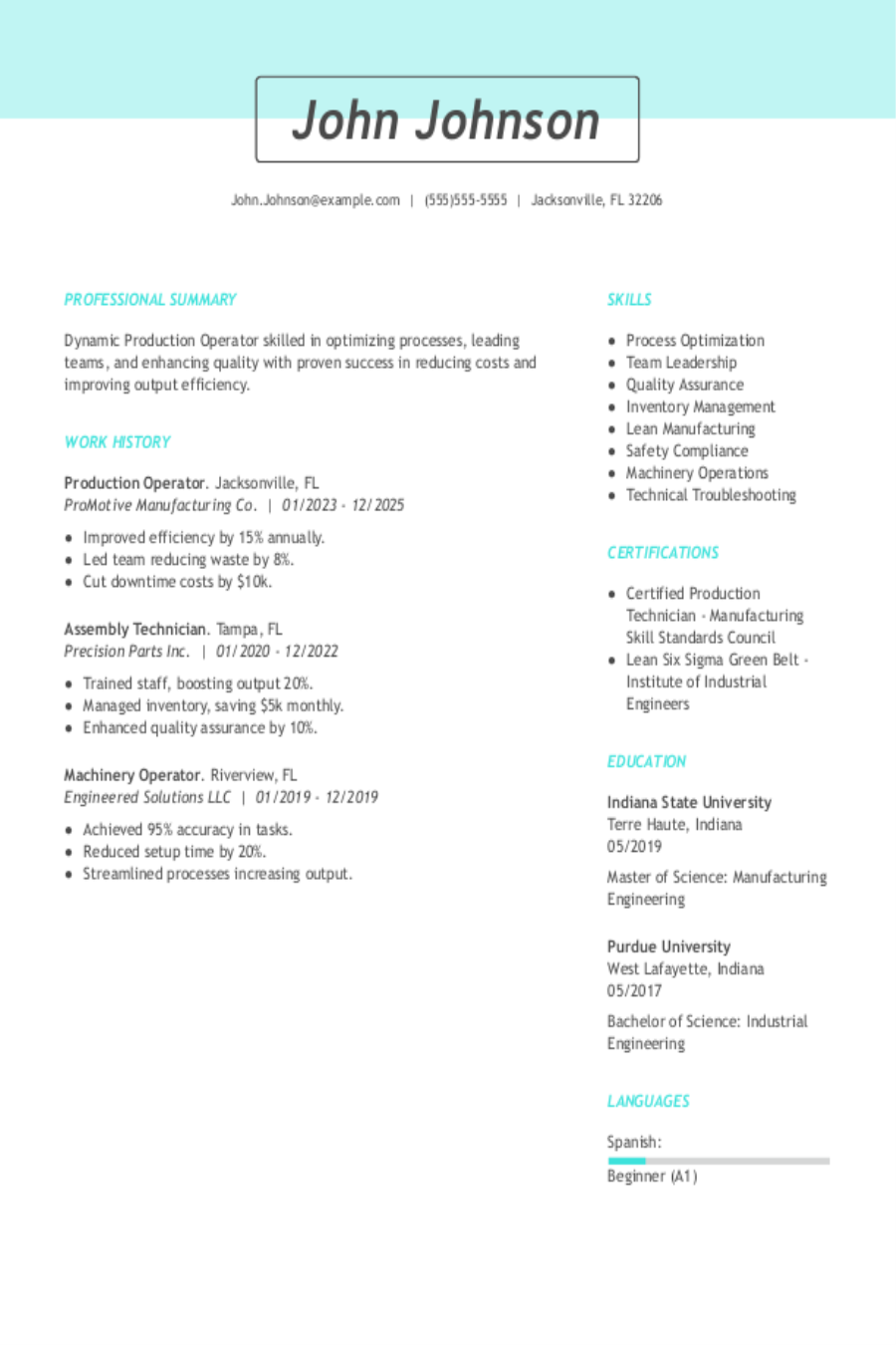 4 Production Operator Resume Examples, Templates, & Tips for 2026