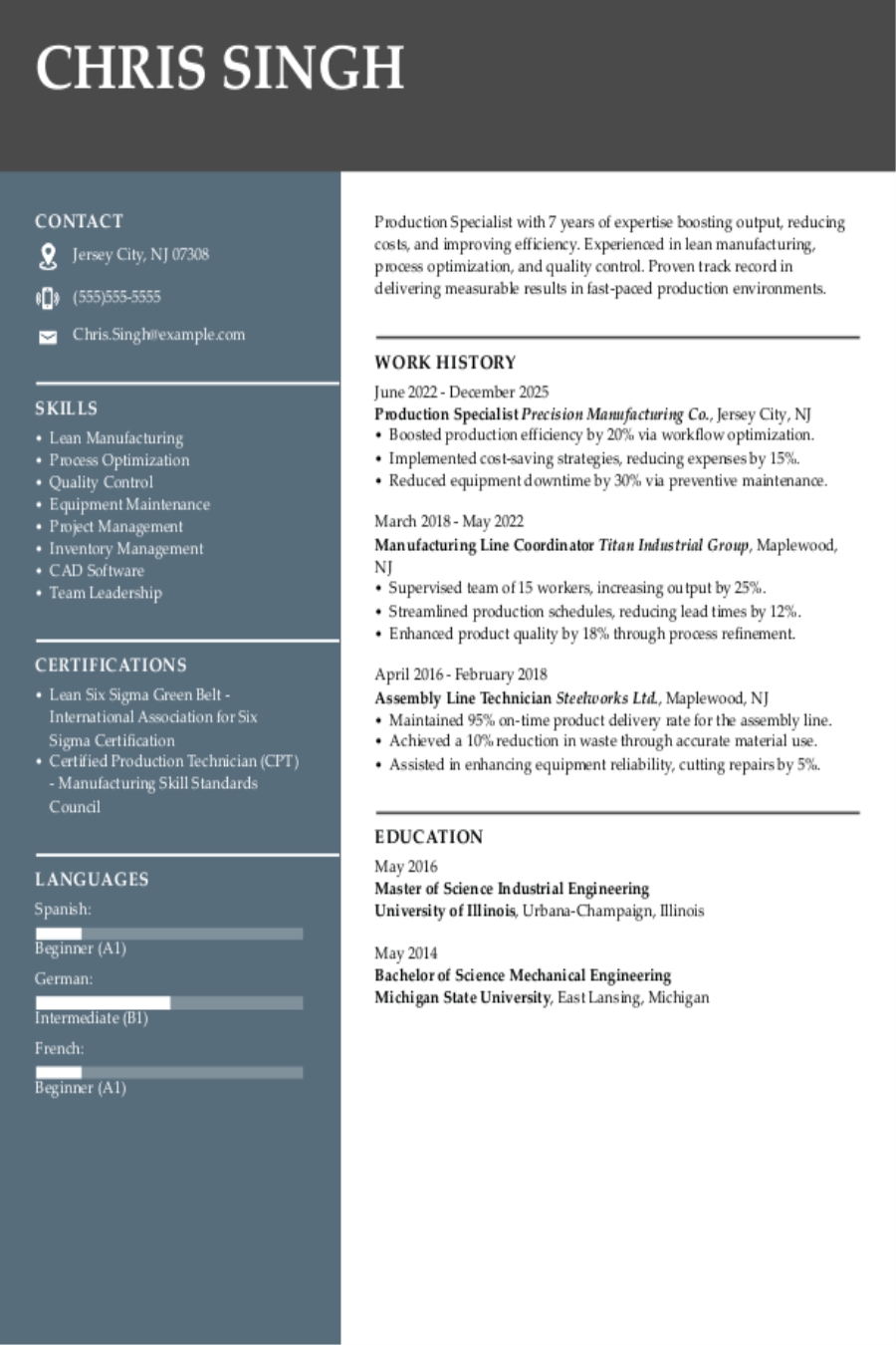 4 Production Resume Examples, Templates, & Tips for 2026