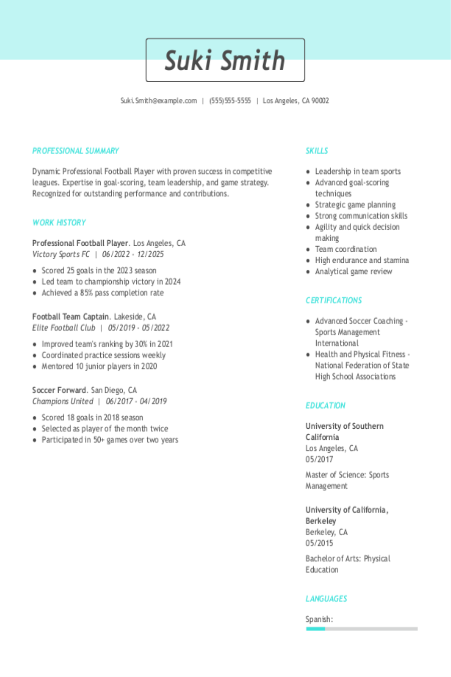 4 Professional Football Player Resume Examples, Templates, & Tips for 2025