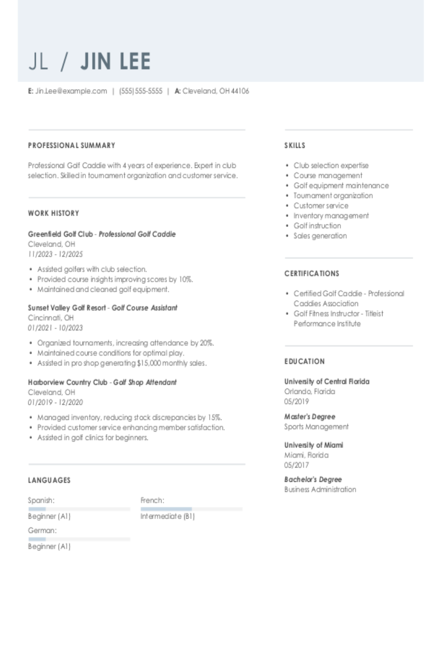4 Professional Golf Caddie Resume Examples, Templates, & Tips for 2026