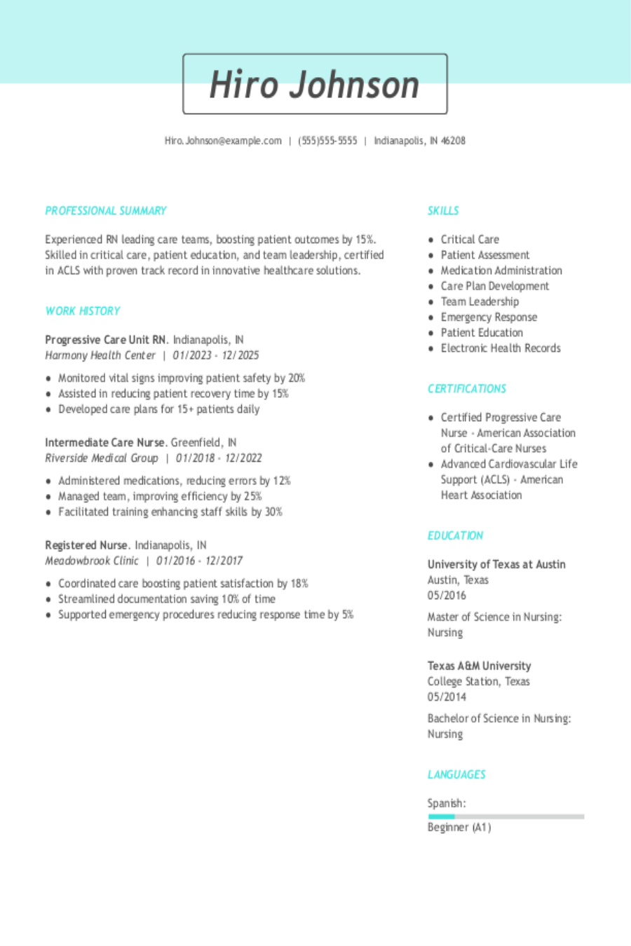 4 Progressive Care Unit Rn Resume Examples, Templates, & Tips for 2026