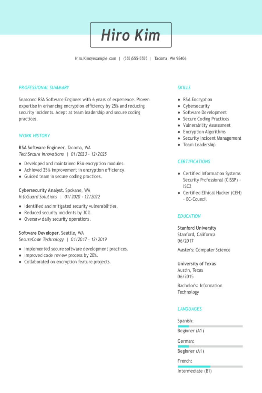 4 RSA Software Engineer Resume Examples, Templates, & Tips for 2026
