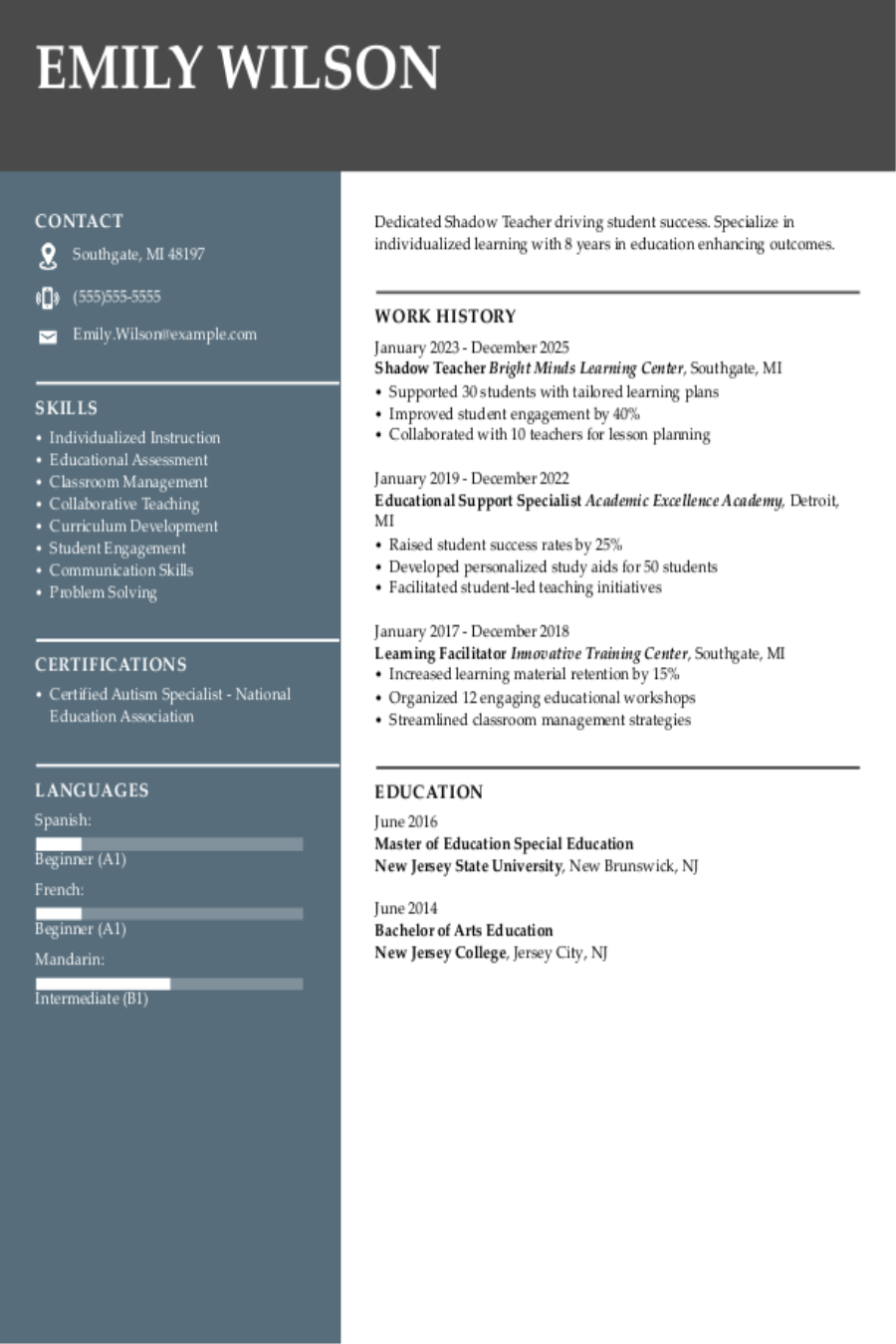 4 Shadow Teacher Resume Examples, Templates, & Tips for 2026