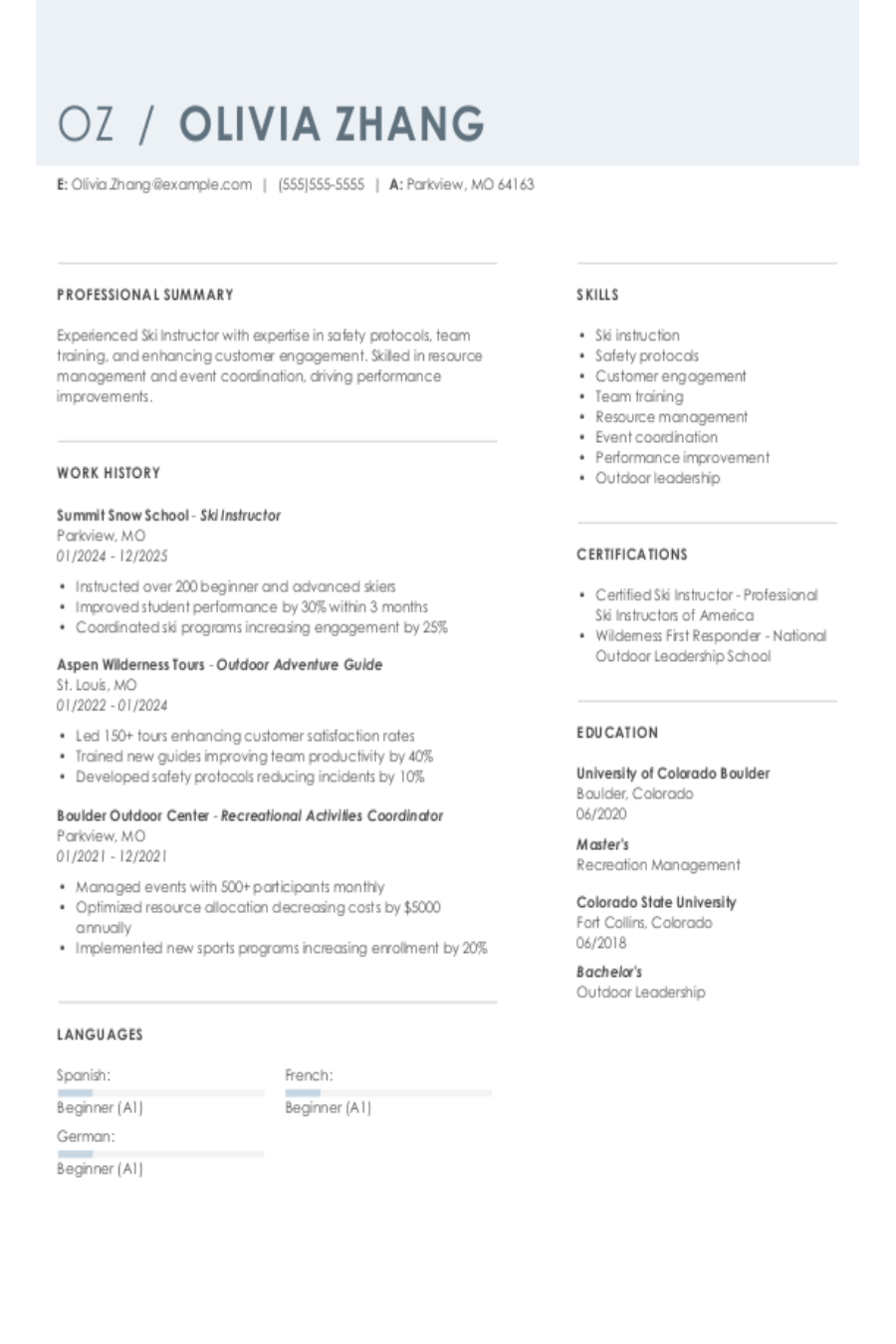4 Ski Instructor Resume Examples, Templates, & Tips for 2025