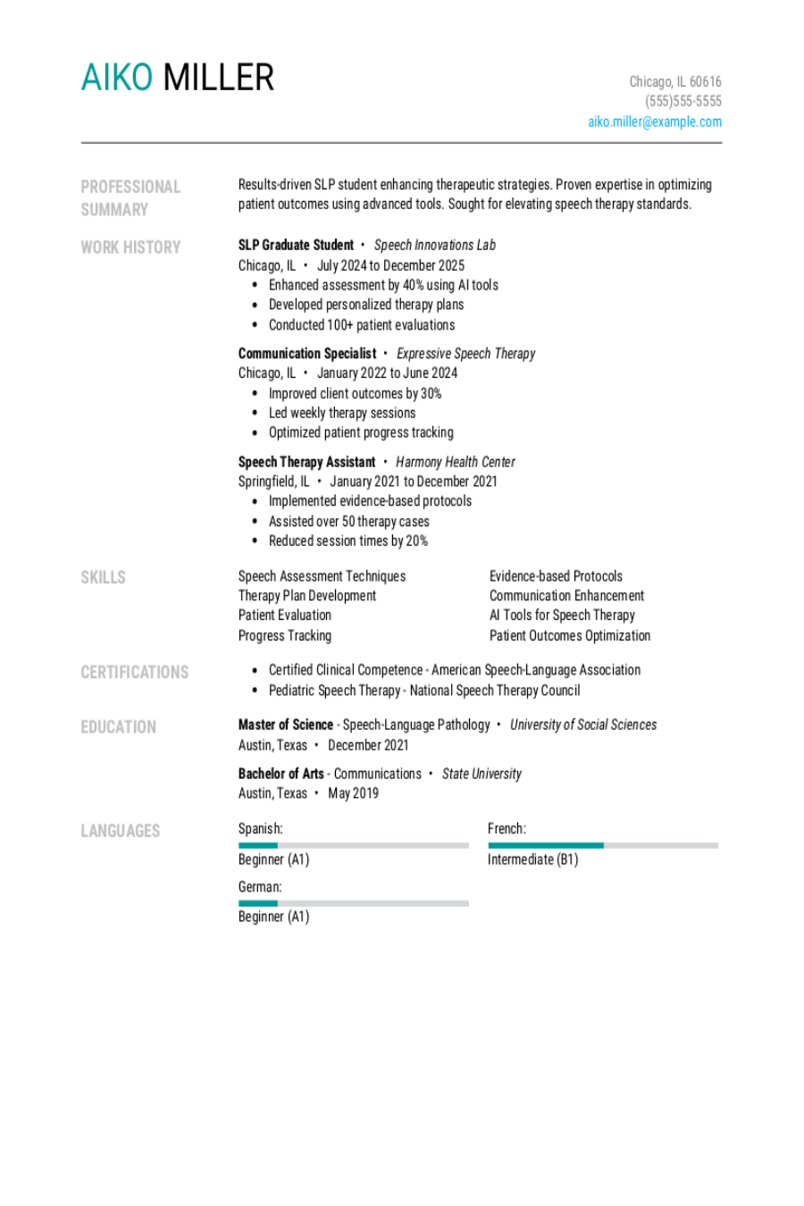 4 SLP Graduate Student Resume Examples, Templates, & Tips for 2026