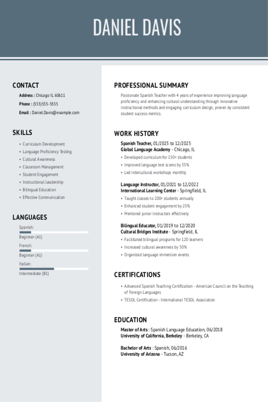 4 Spanish Teacher Resume Examples, Templates, & Tips for 2026