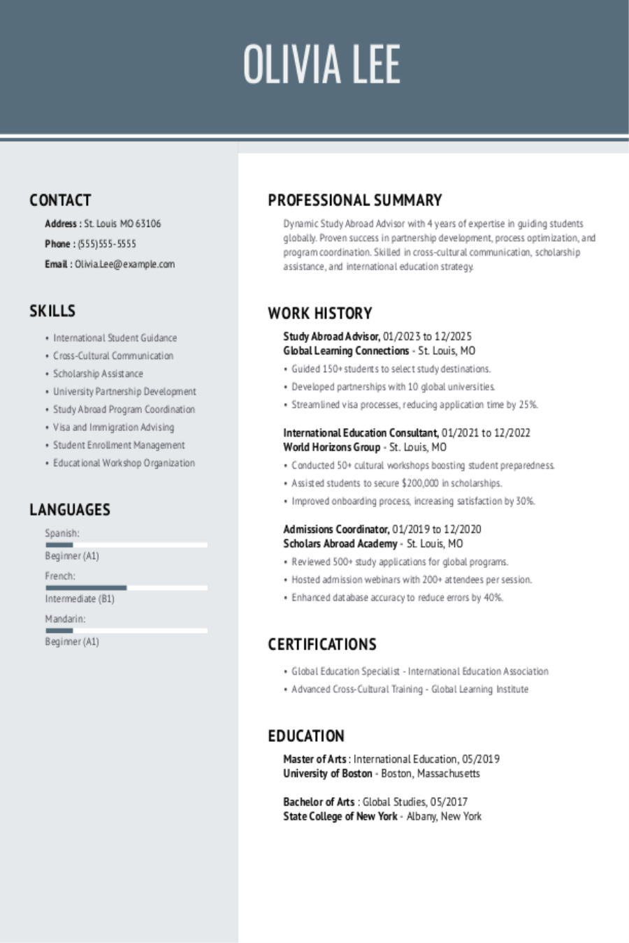 4 Study Abroad Advisor Resume Examples, Templates, & Tips for 2026