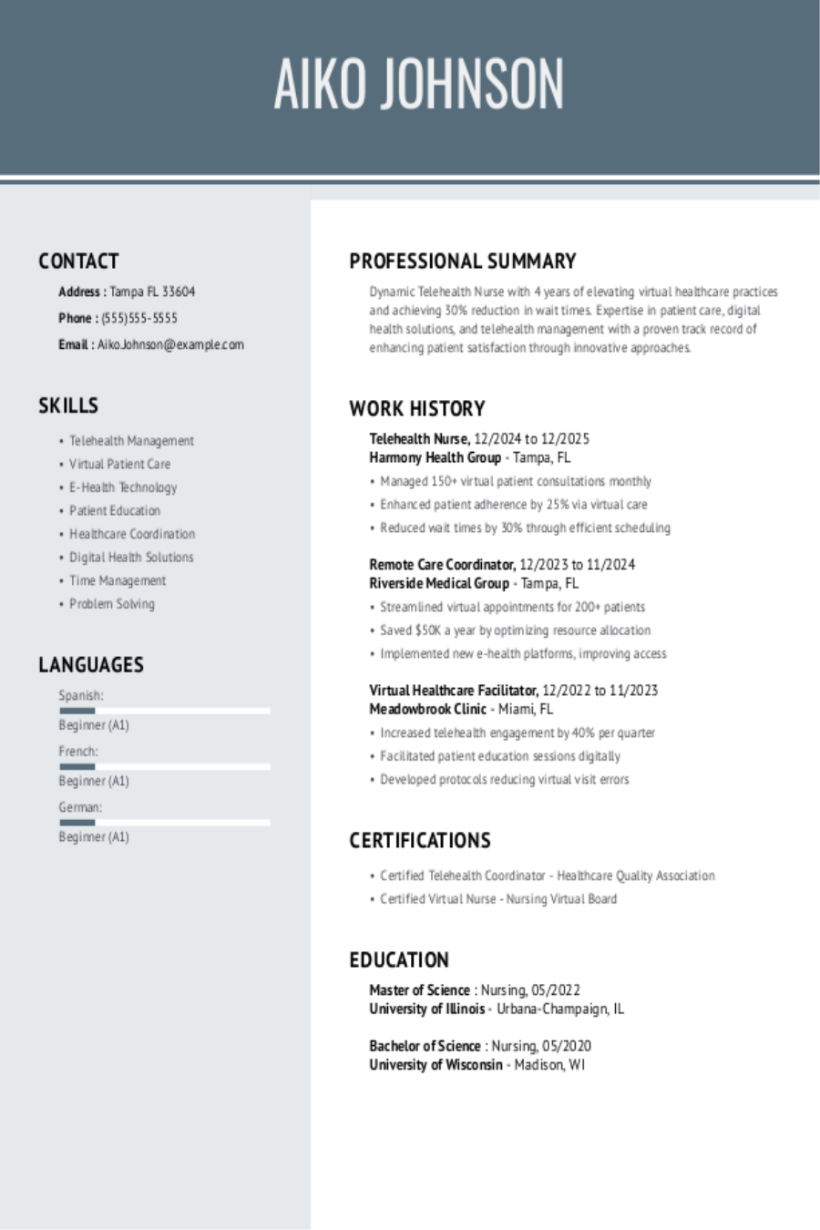 4 Telehealth Nurse Resume Examples, Templates, & Tips for 2026