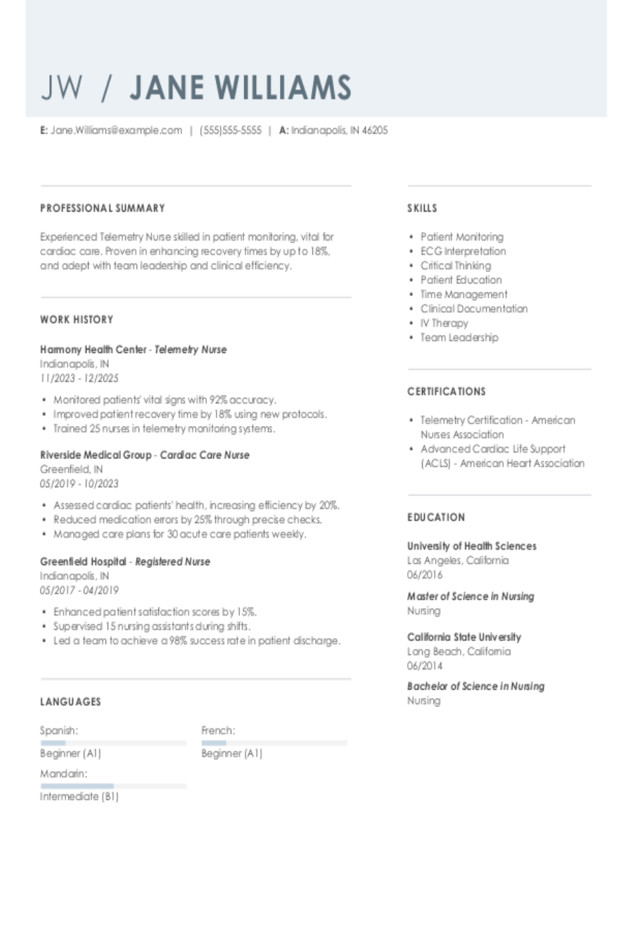 4 Telemetry Nurse Resume Examples, Templates, & Tips for 2026