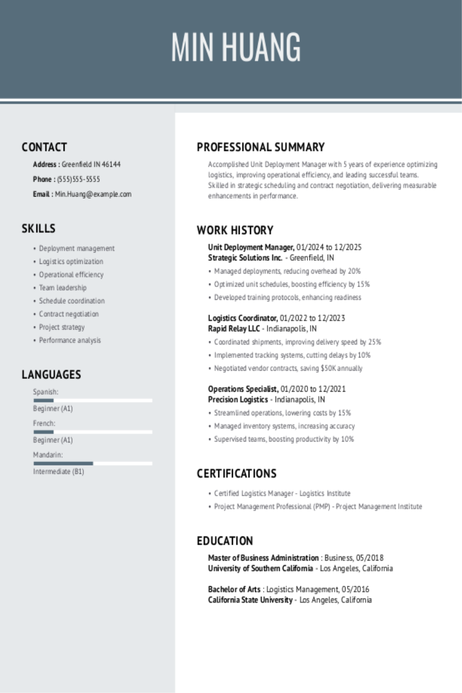 4 Unit Deployment Manager Resume Examples, Templates, & Tips for 2025