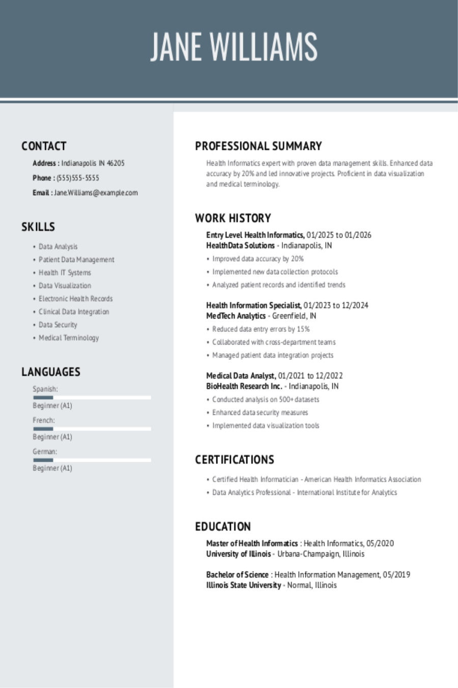 4 Entry Level Health Informatics Resume Examples, Templates, & Tips for ...