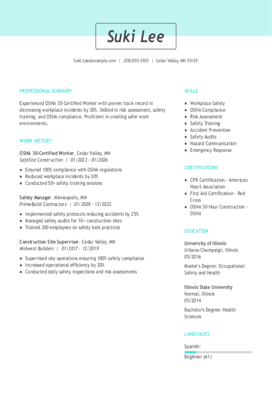 4 OSHA 30-Certified Worker Resume Examples, Templates, & Tips for 2026