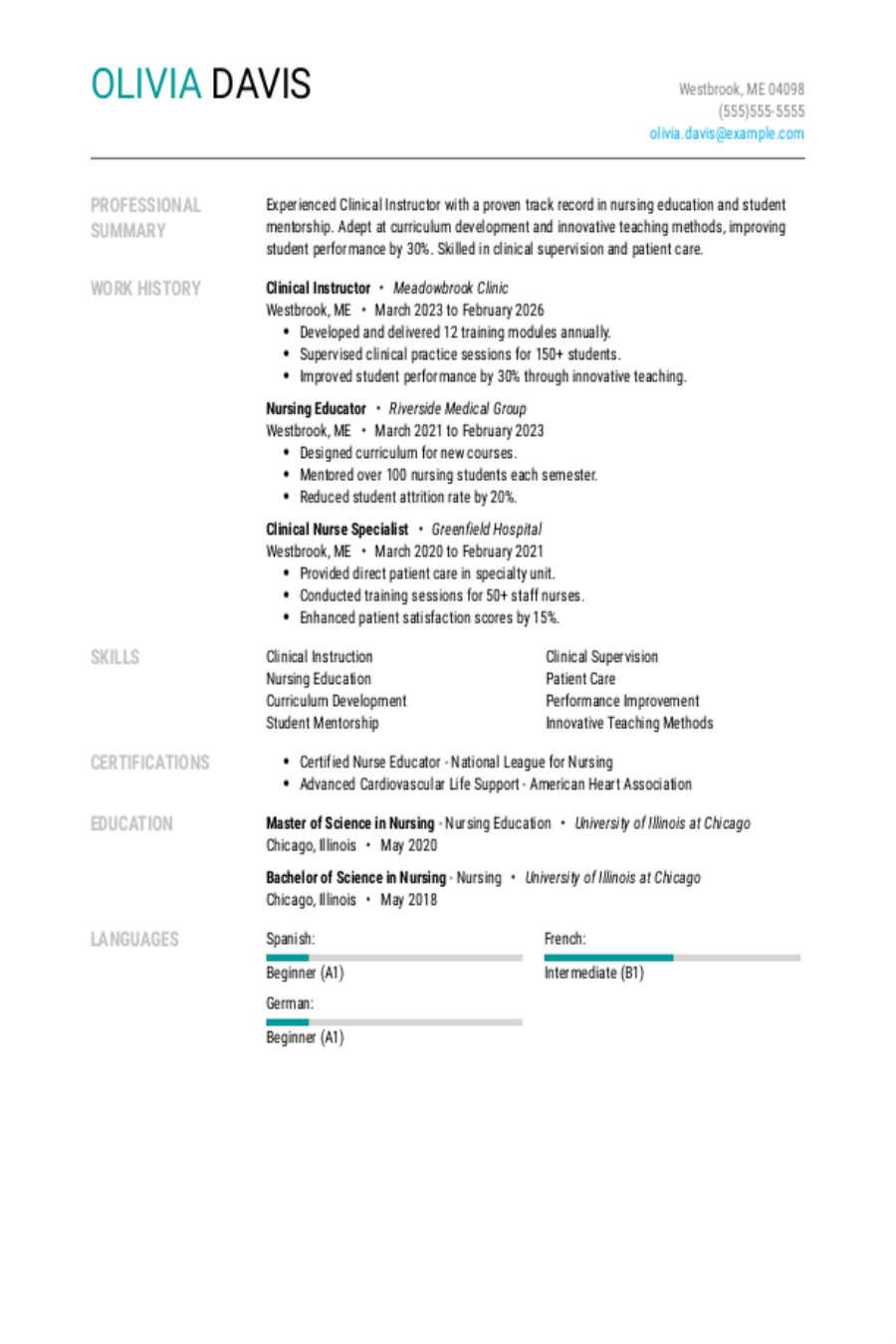 4 Clinical Instructor Resume Examples, Templates, & Tips for 2026