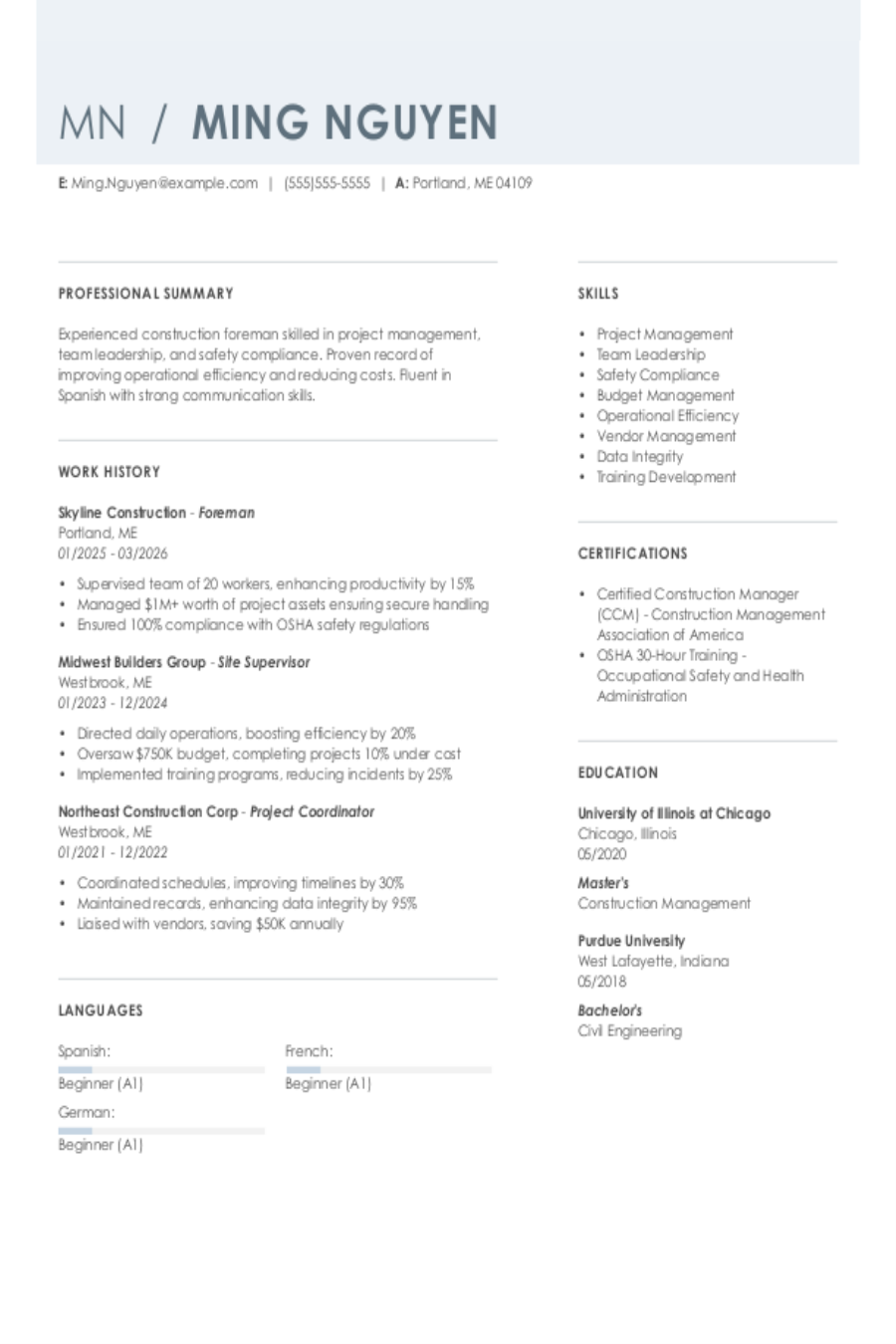 4 Foreman Resume Examples, Templates, & Tips for 2026