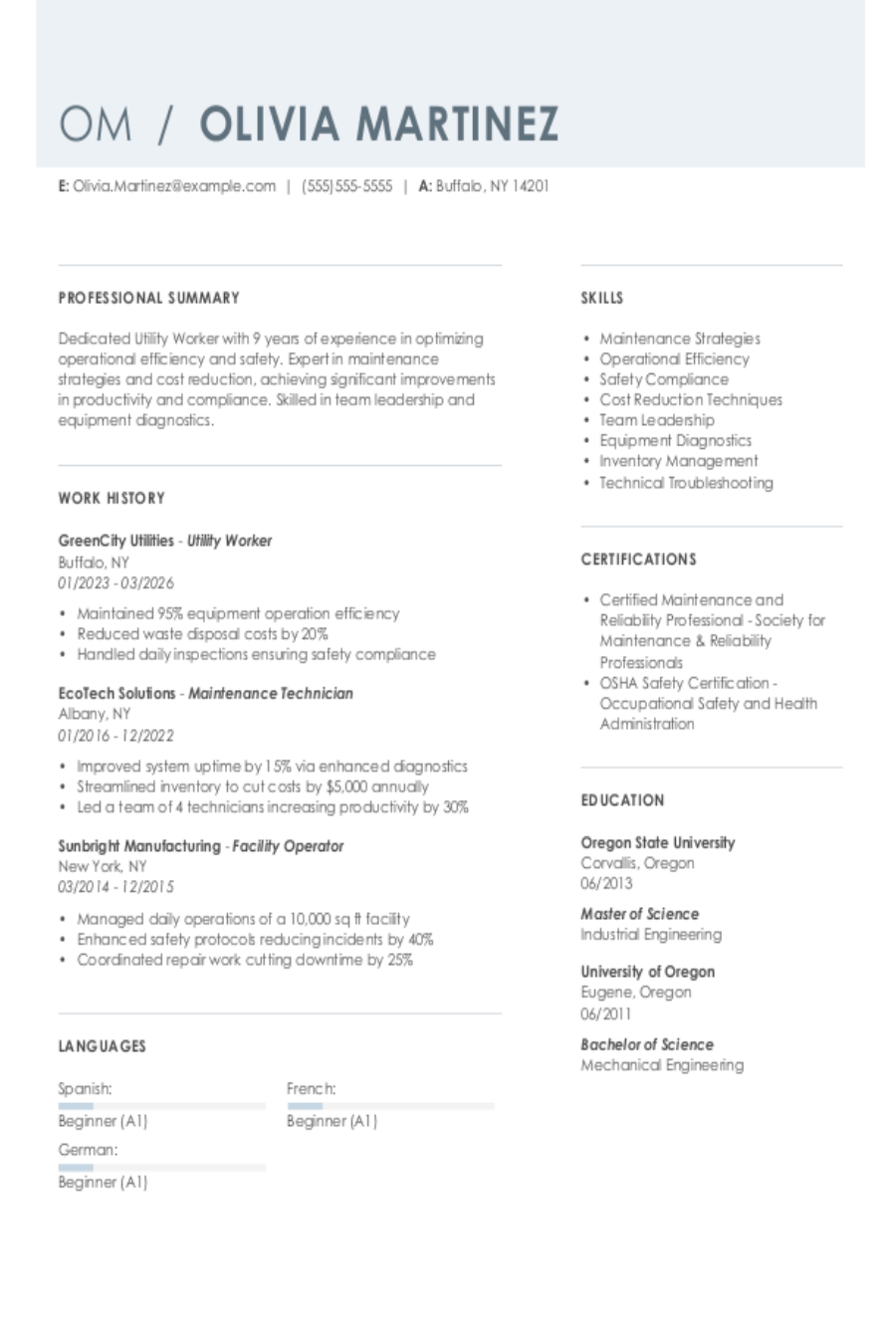 4 Utility Worker Resume Examples, Templates, & Tips for 2026