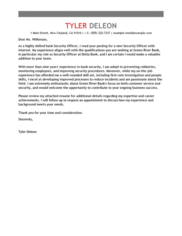Professional Security Officer Cover Letter Examples