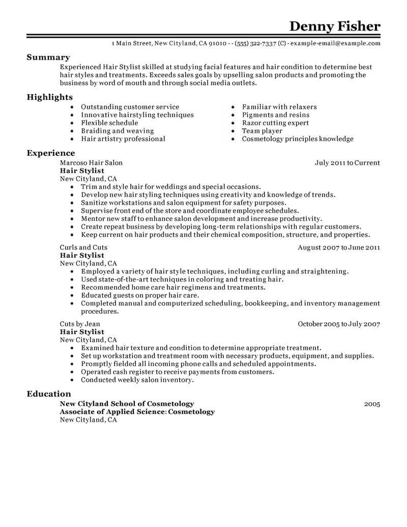 Professional Hairdresser Resume Examples