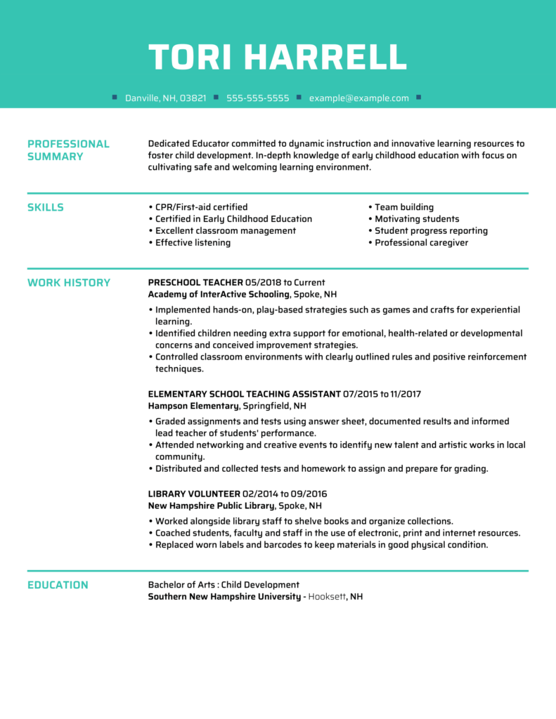 Professional Preschool Teacher Resume Examples