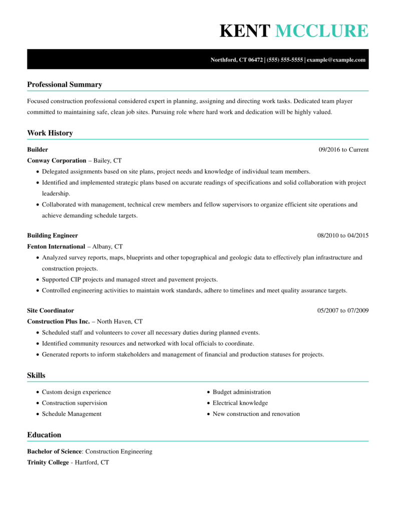 Professional Builder Resume Examples