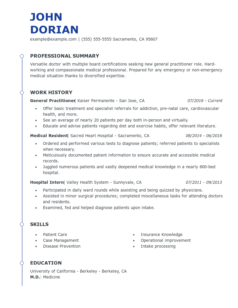 Medical Doctor Resume Example Medical Doctor Resume Example