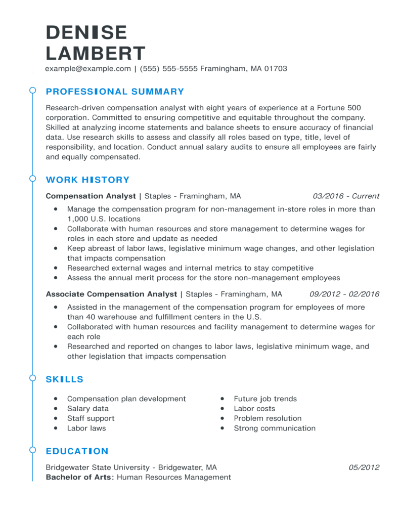 Professional Compensation Analyst Resume Examples