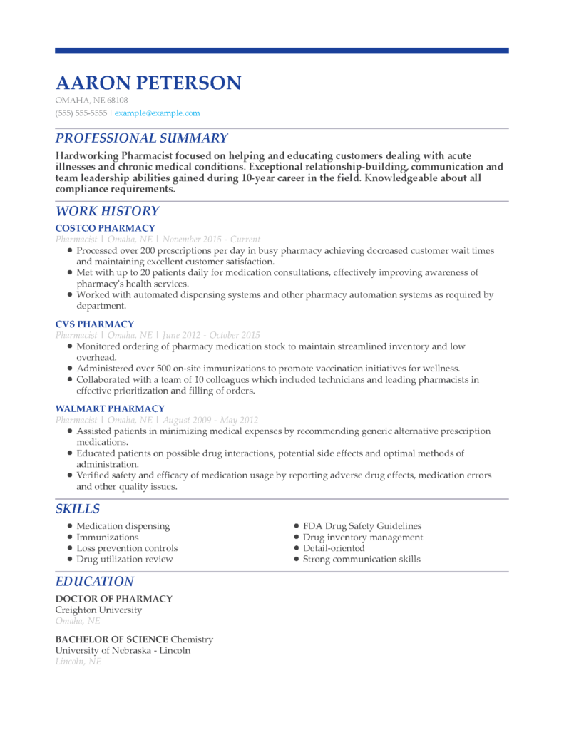 Professional Pharmacist Resume Examples
