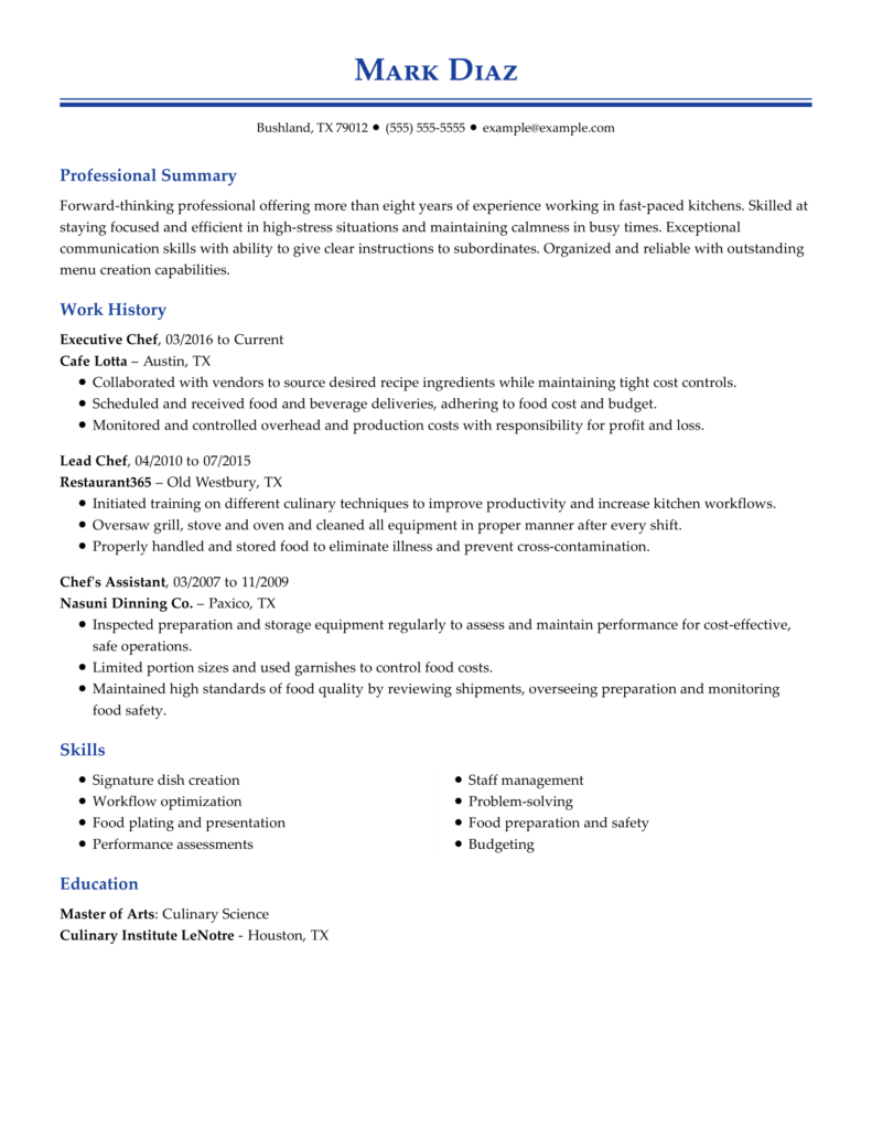Professional Executive Chef Resume Examples