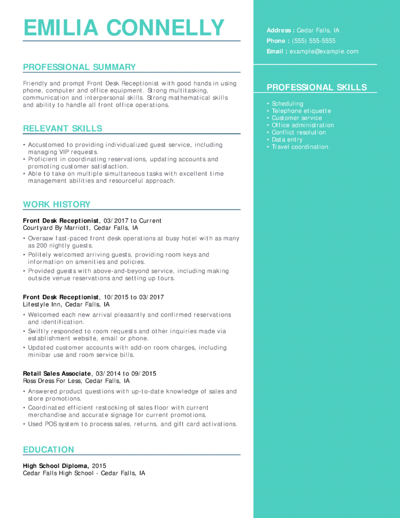 Professional Hospitality Resume Examples