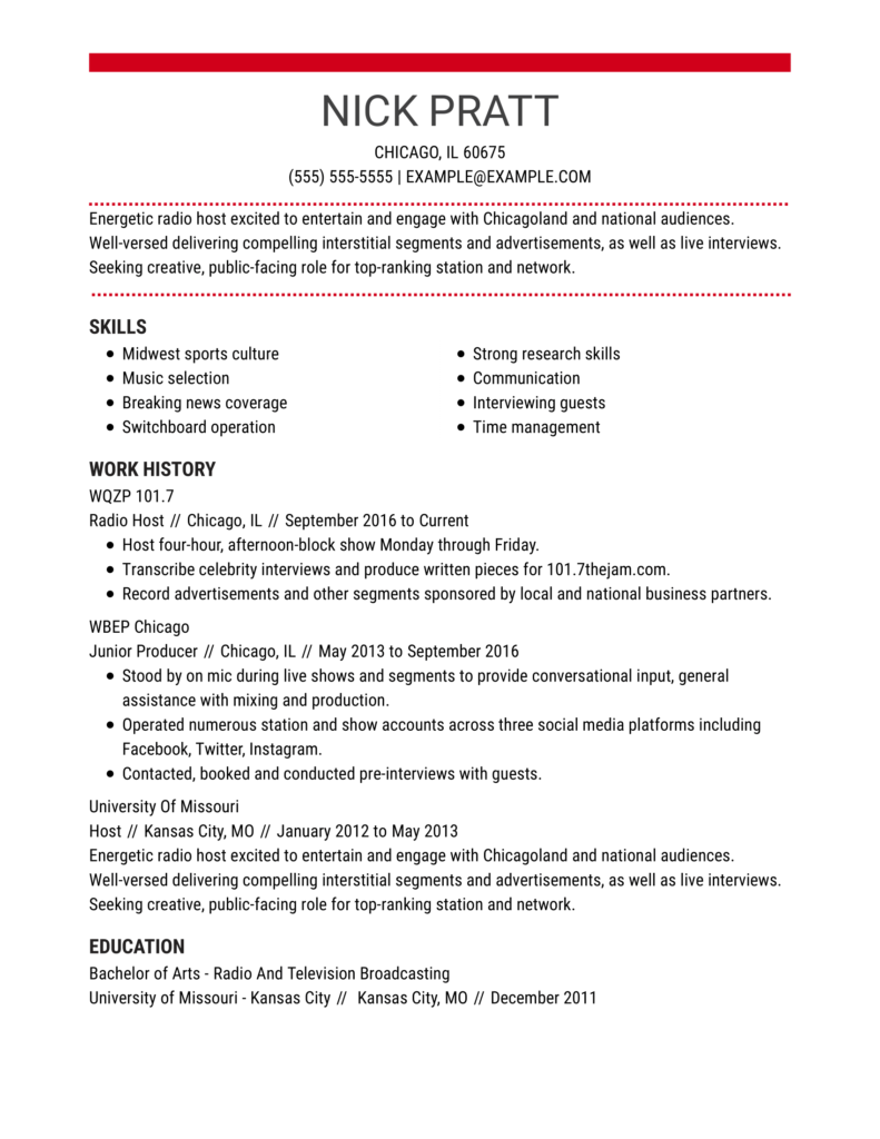 Professional Radio Host Resume Examples
