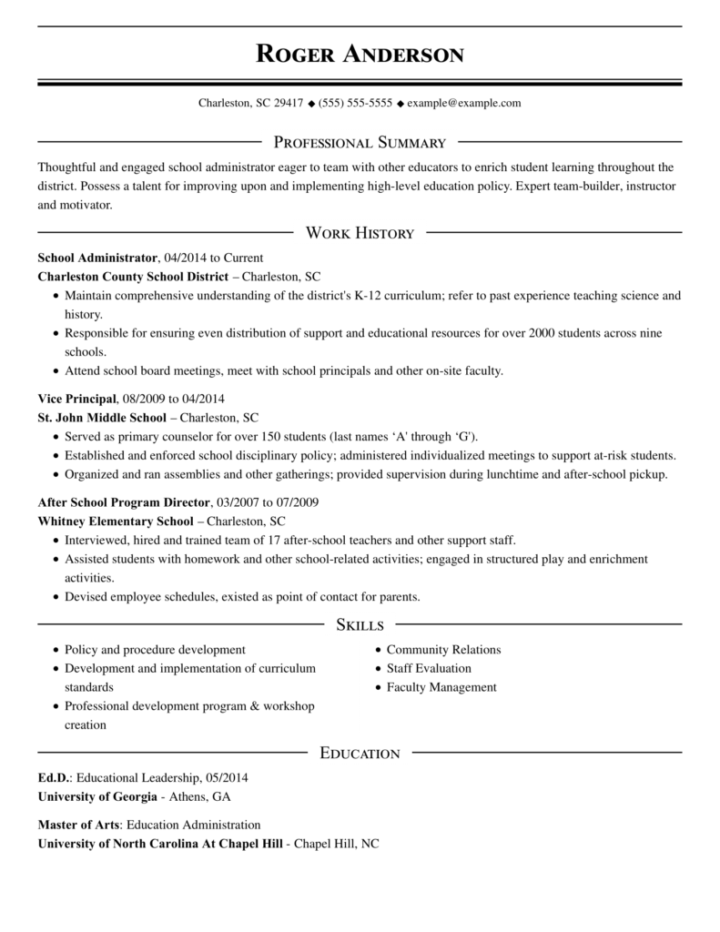 Professional School Administrator Resume Examples