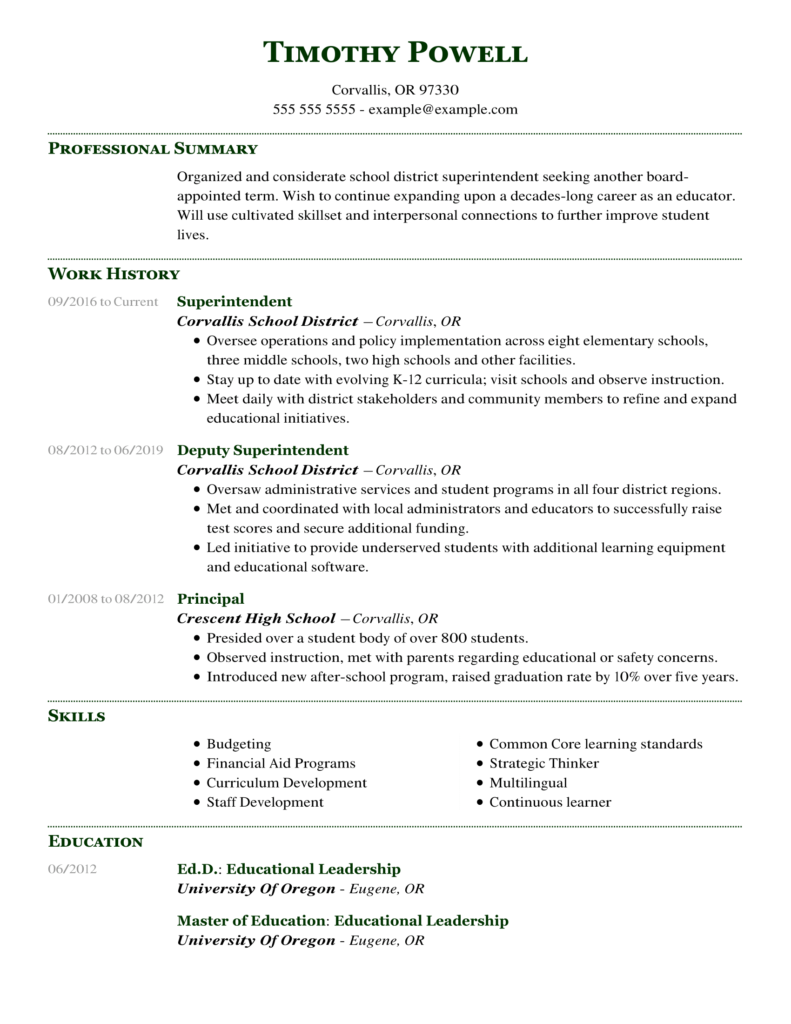 Professional Superintendent Resume Examples