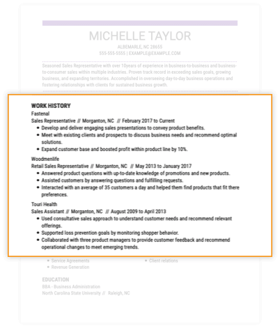 Resume Work History Format