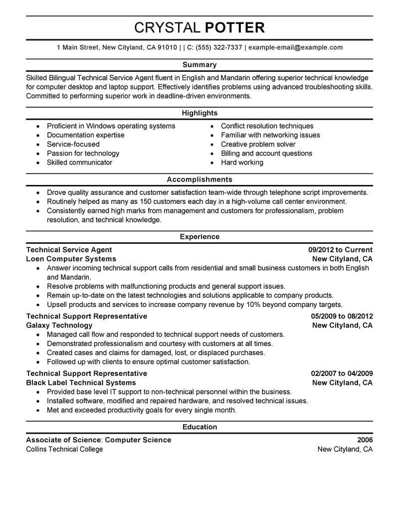 Bilingual Technical Service Agent Resume Examples LiveCareer Bilingual Technical Service Agent Resume Examples LiveCareer