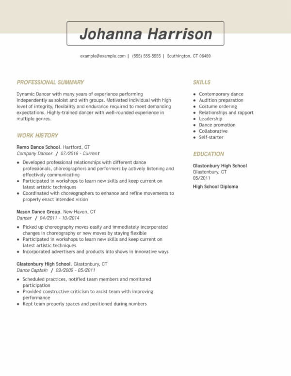Professional Dance Resume Examples