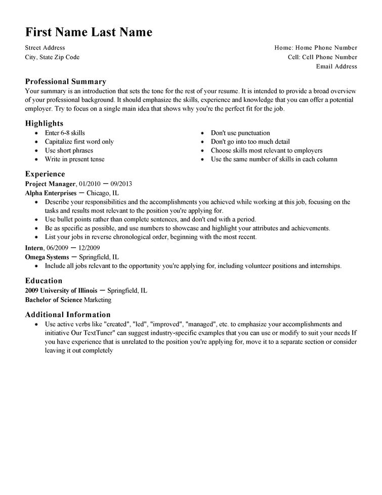 First Job Resume