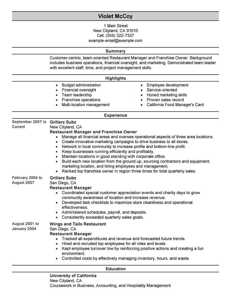 Professional Franchise Owner Resume Examples Sales LiveCareer Professional Franchise Owner Resume Examples Sales LiveCareer
