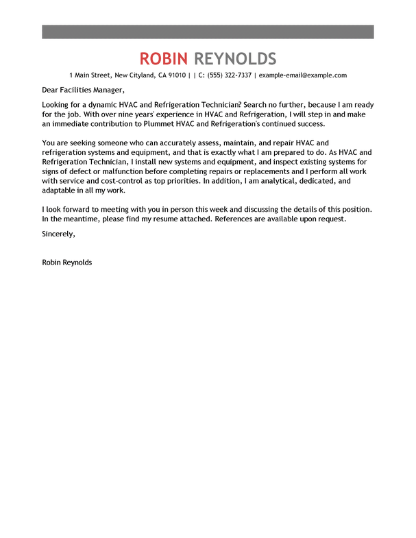 Refrigeration & HVAC Tech Cover Letter Examples | LiveCareer