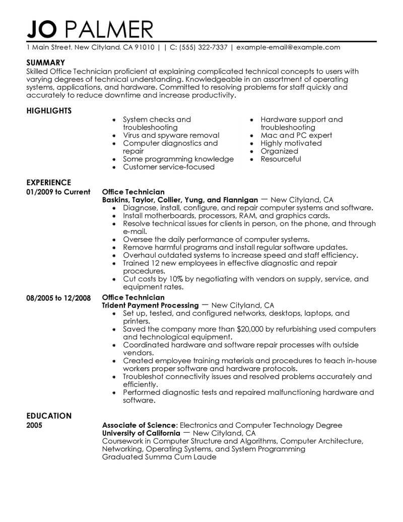 Professional Office Technician Resume Examples