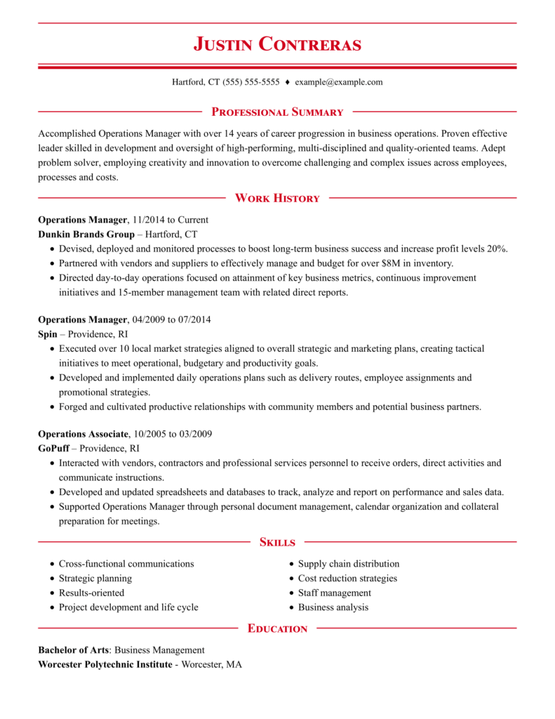 Professional Business Operations Resume Examples