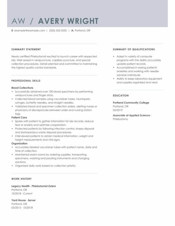 Professional Health Care Support Resume Examples