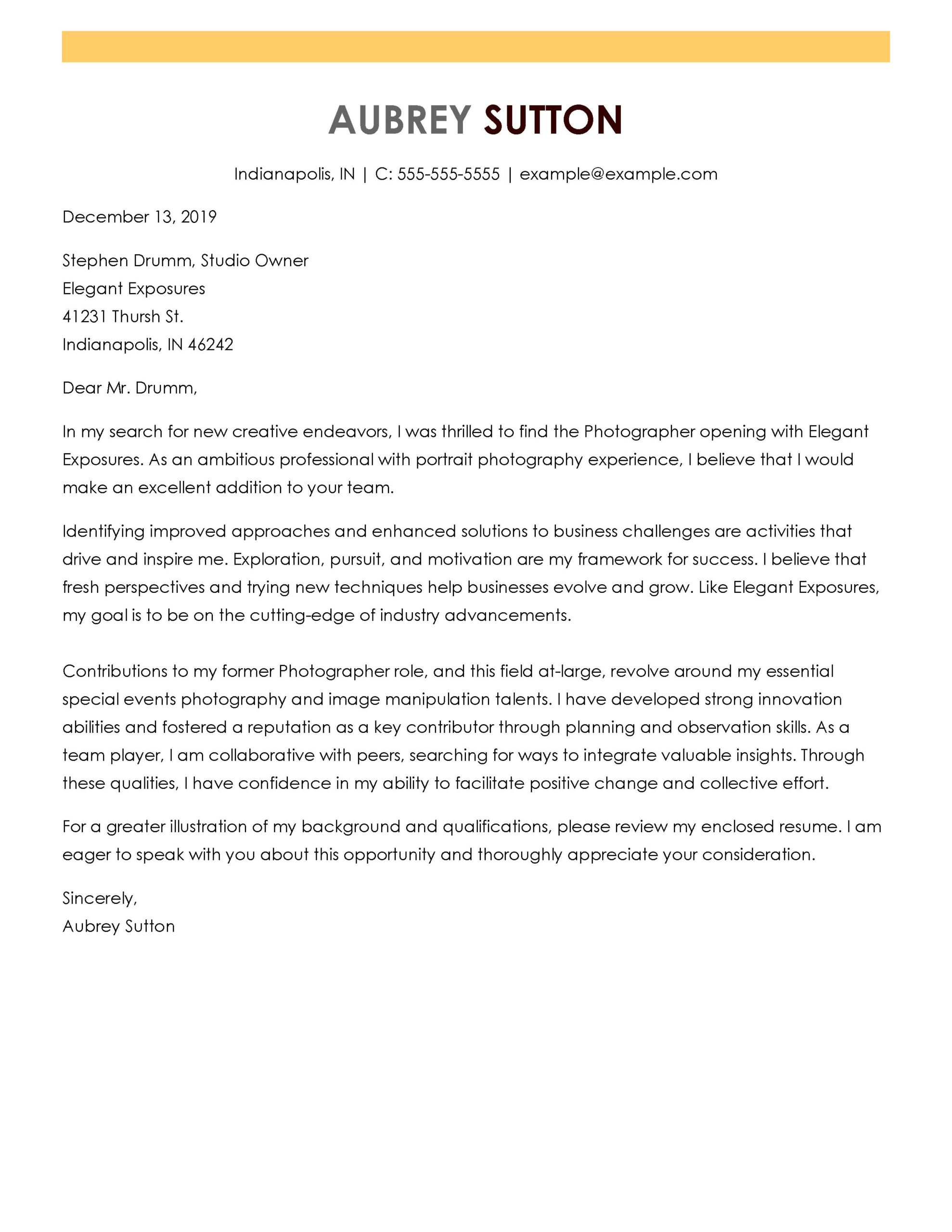 Professional Photography Resume Examples