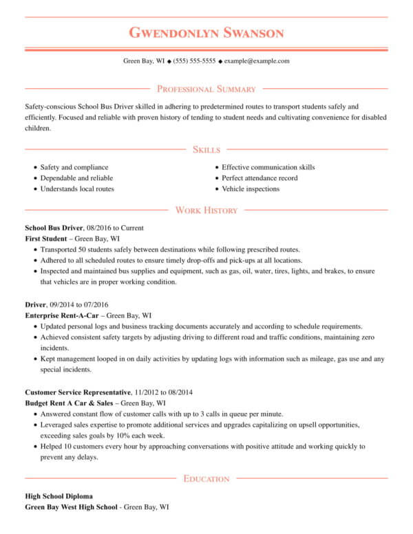 Professional Driving Resume Examples