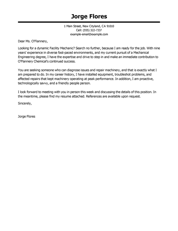Best Maintenance Entry Level Mechanic Cover Letter Examples LiveCareer